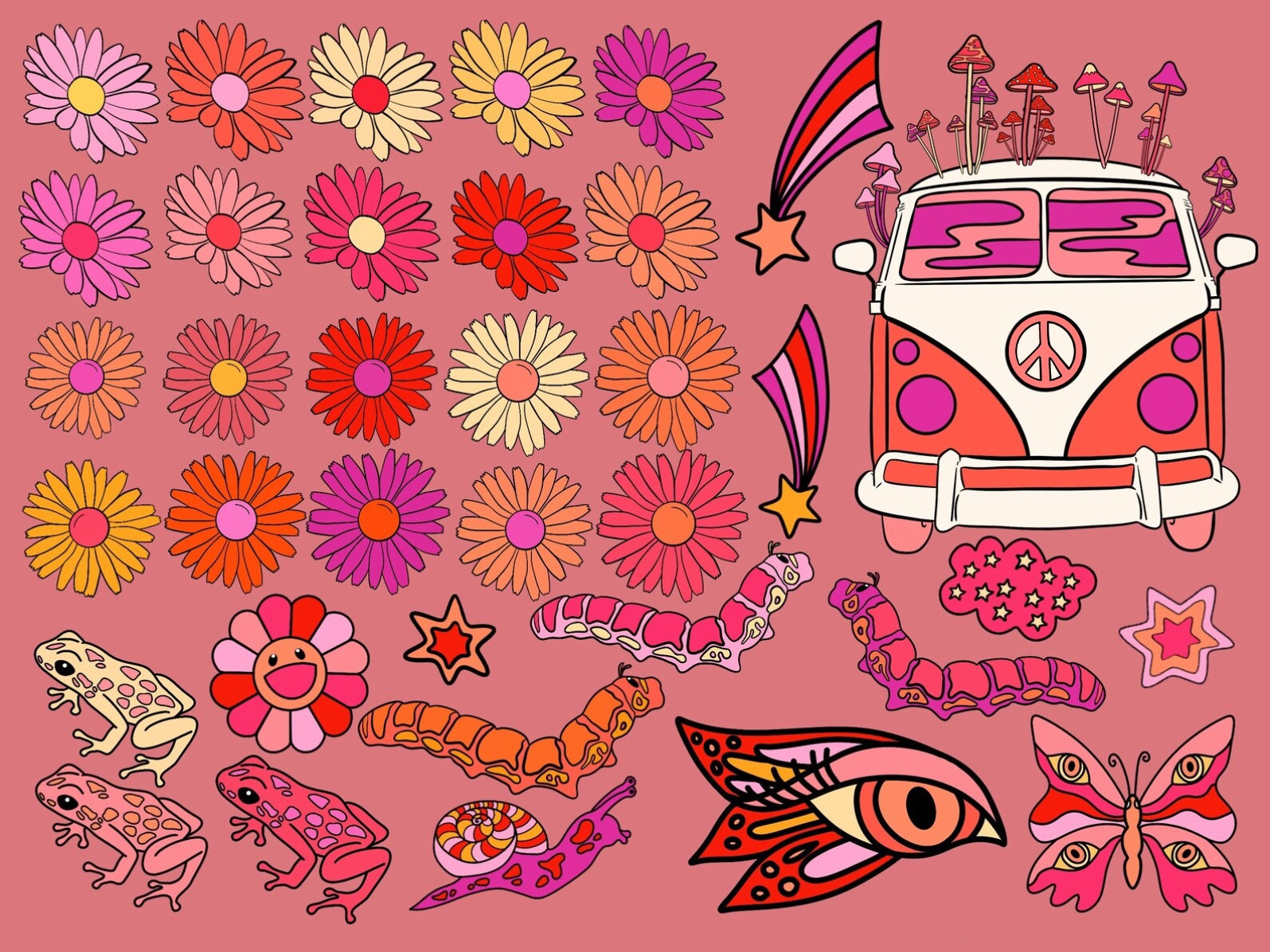 Hippie Clipart Set Hippie Png 70s Flower Clip Art Retro - Etsy Hong Kong