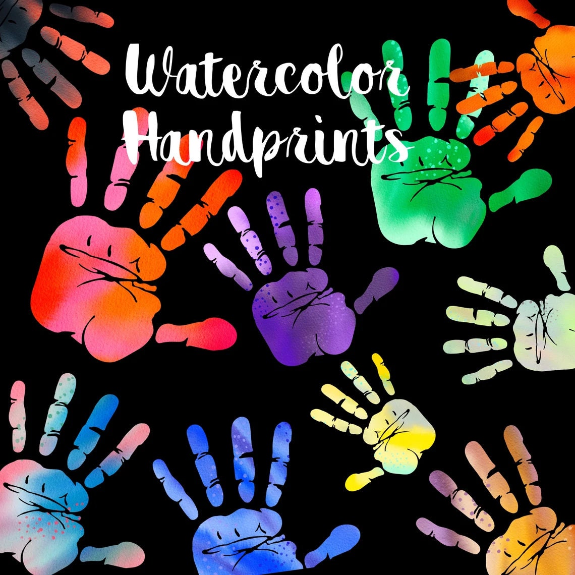 Watercolor Handprints Clipart Hands Clip Art Set Commercial - Etsy