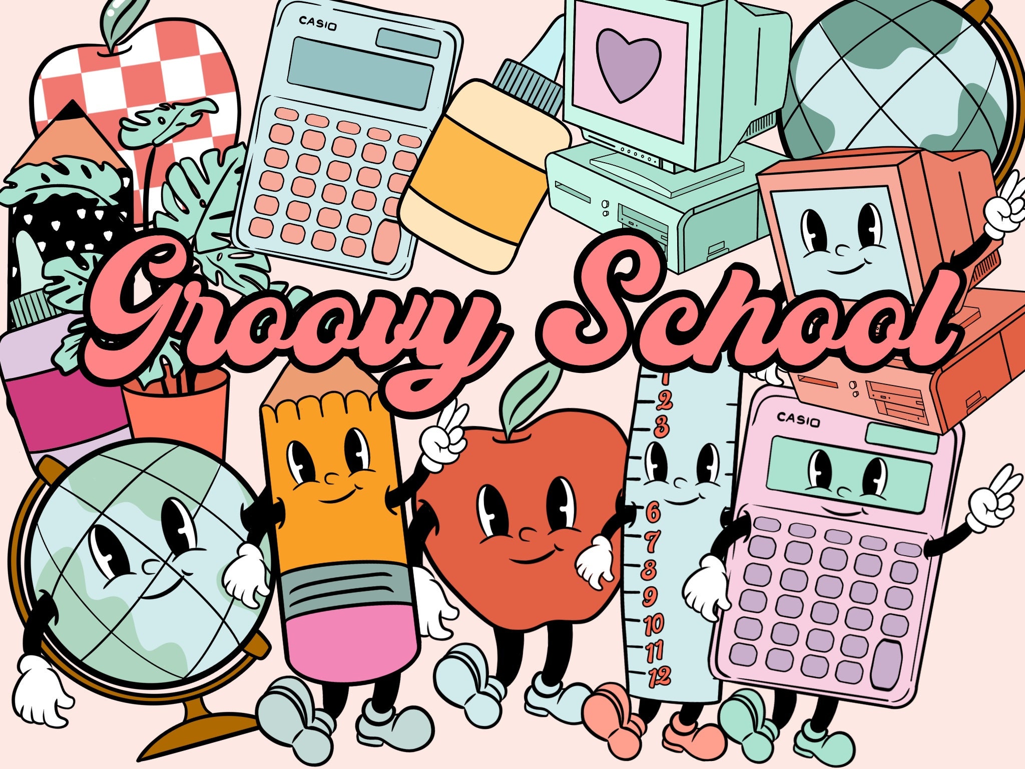 Hippie School Clipart Groovy School Clip Art Retro School - Etsy