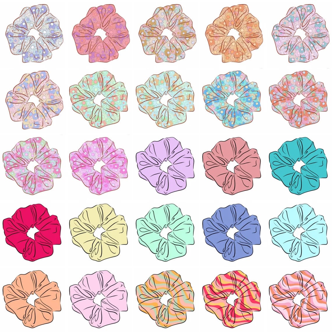 Scrunchies Clipart Set, Commercial Use Clip Art, Scrunchies Art Design ...
