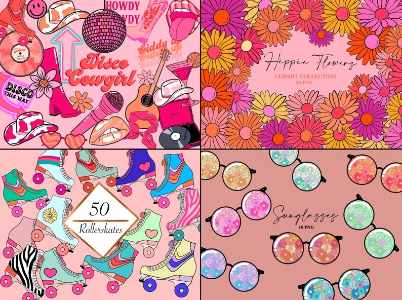 Hippie Clipart Bundle Groovy Clip Art Set Boho Clipart Png - Etsy