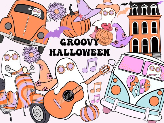 Hippie Halloween Clipart Groovy Halloween Clip Art Retro - Etsy