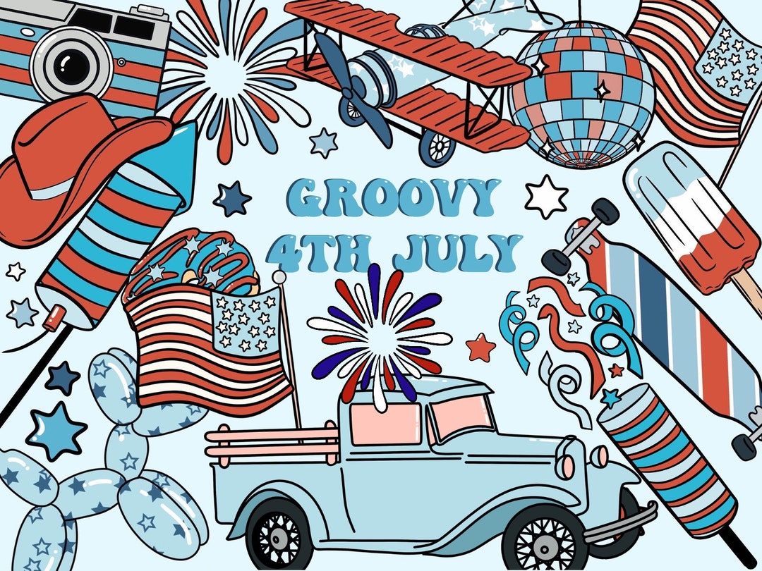 4th of July Clipart, Independence Day Clip Art, 4th of July Groovy ...
