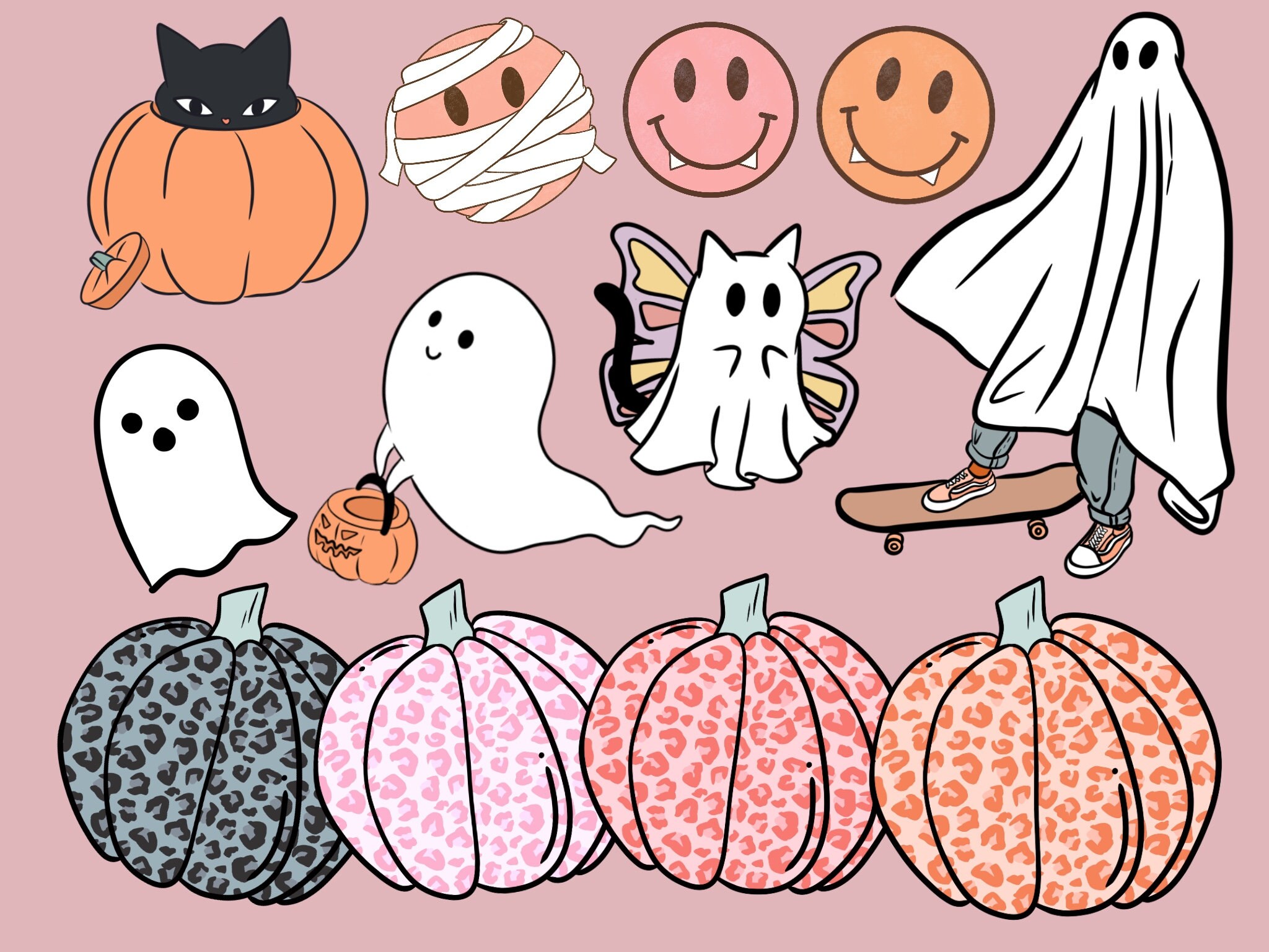 Hippie Halloween Clipart Groovy Halloween Clip Art Retro - Etsy