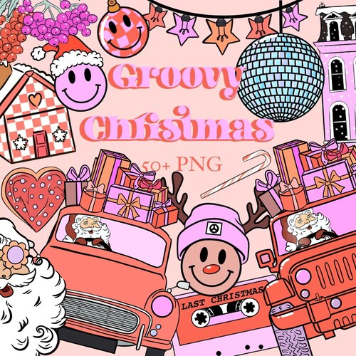 Hippie Christmas Clipart Groovy Christmas Clip Art Retro - Etsy