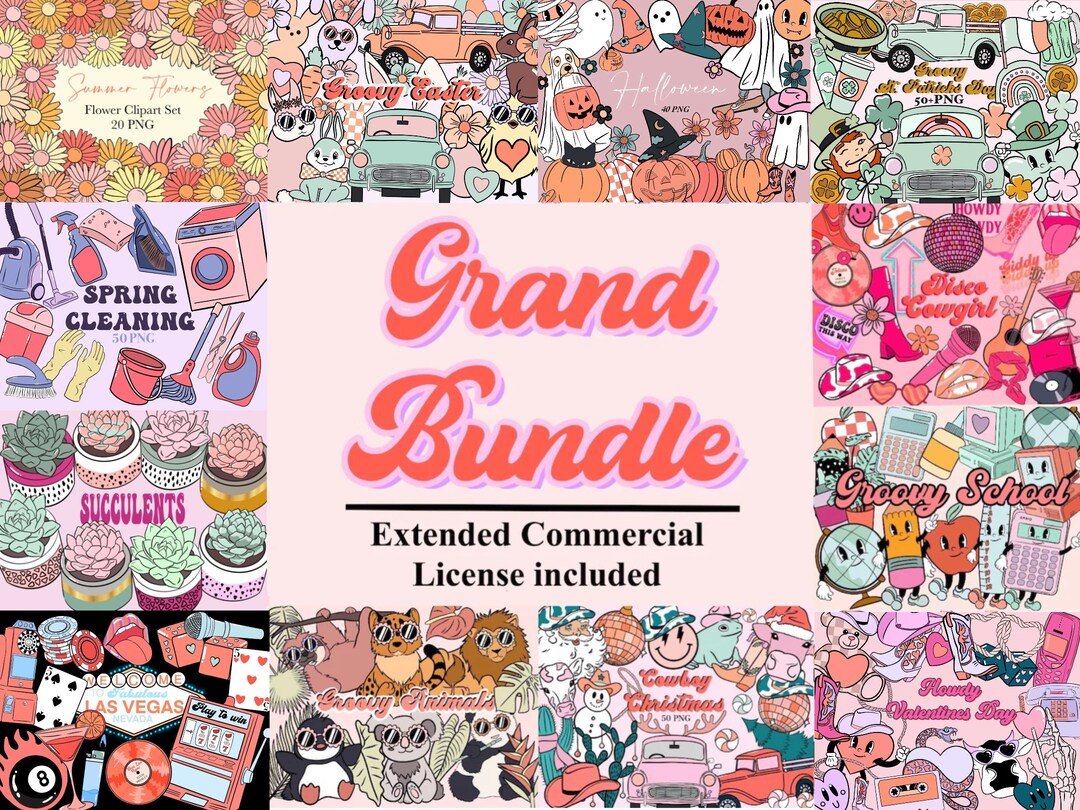Hippie Clipart Bundle, Groovy Clip Art Set, Boho Clipart Png, Retro ...