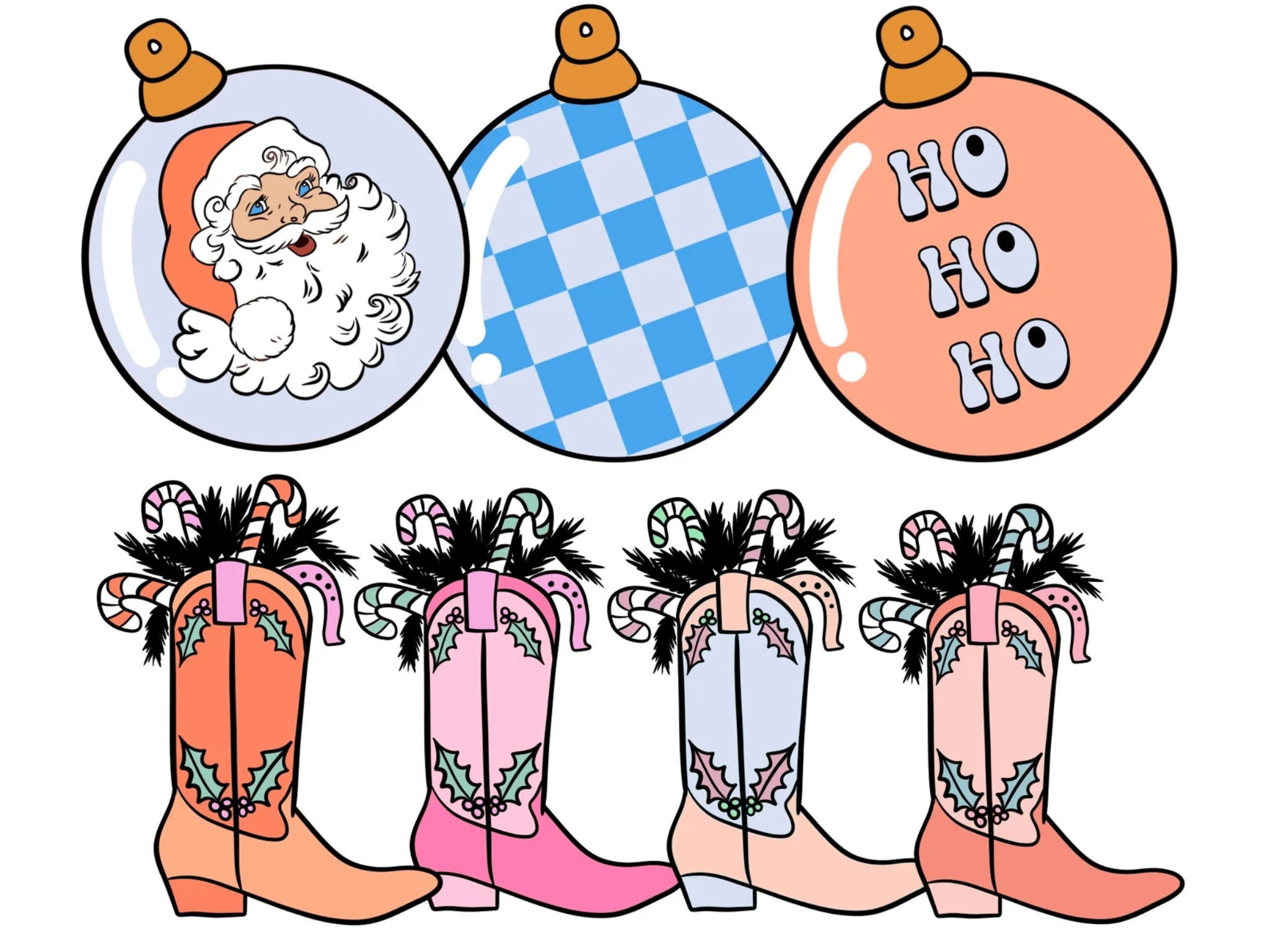 Cowboy Christmas Clipart, Boho Christmas Clip Art, Hippie Christmas Png ...