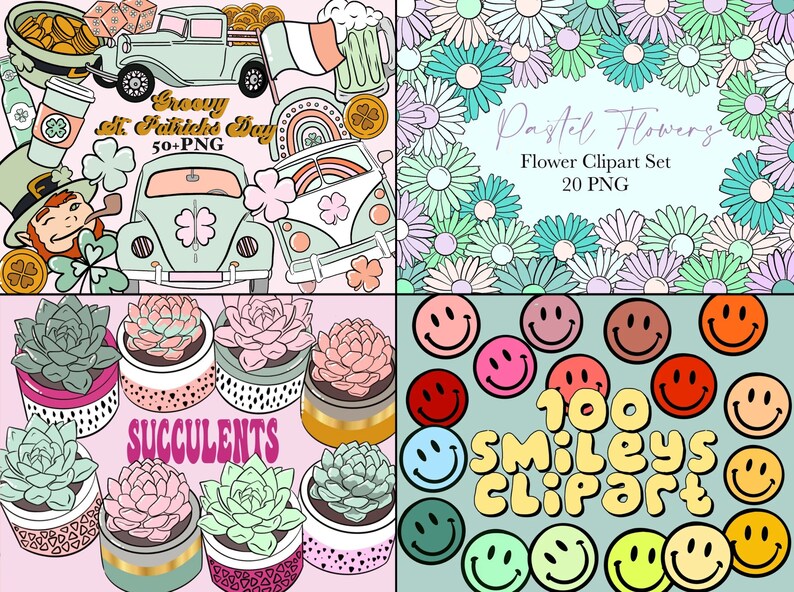 Hippie Clipart Bundle Groovy Clip Art Set Boho Clipart Png - Etsy