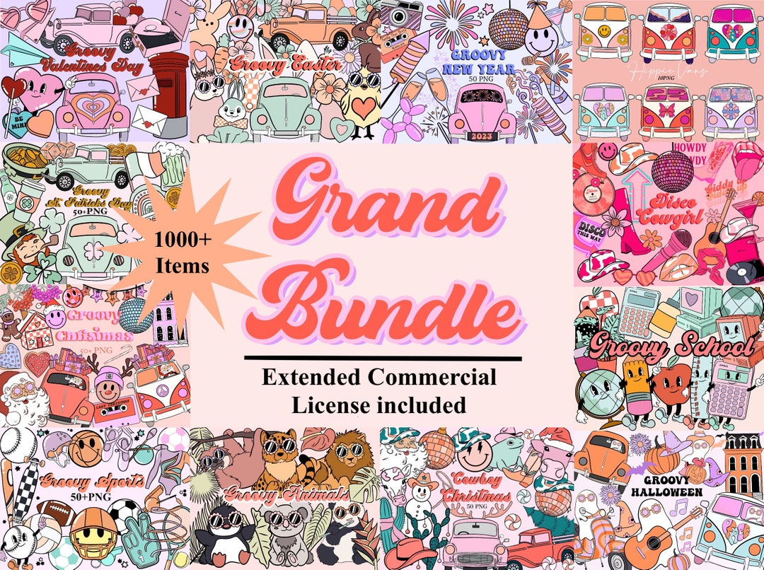 Hippie Clipart Bundle, Groovy Clip Art Set, Boho Clipart Png, Retro ...