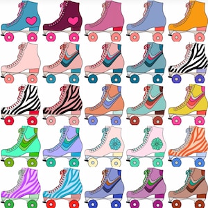 Rollerskates Clipart, Clip Art Set Skates, Retro Hippie Design, 70s ...