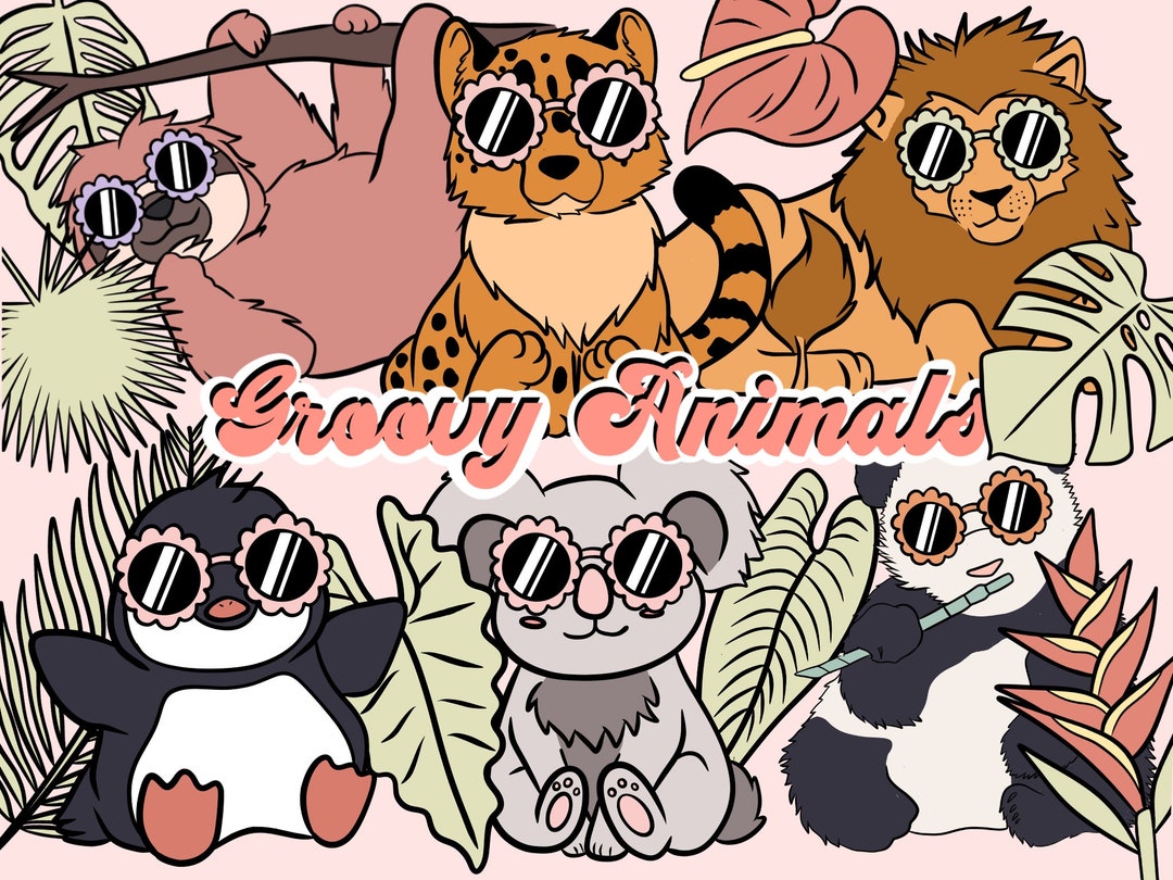 Groovy Animals Clipart, Hippie Animals Clip Art, Zoo Animals, Tropical ...