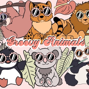 Groovy Animals Clipart, Hippie Animals Clip Art, Zoo Animals, Tropical ...