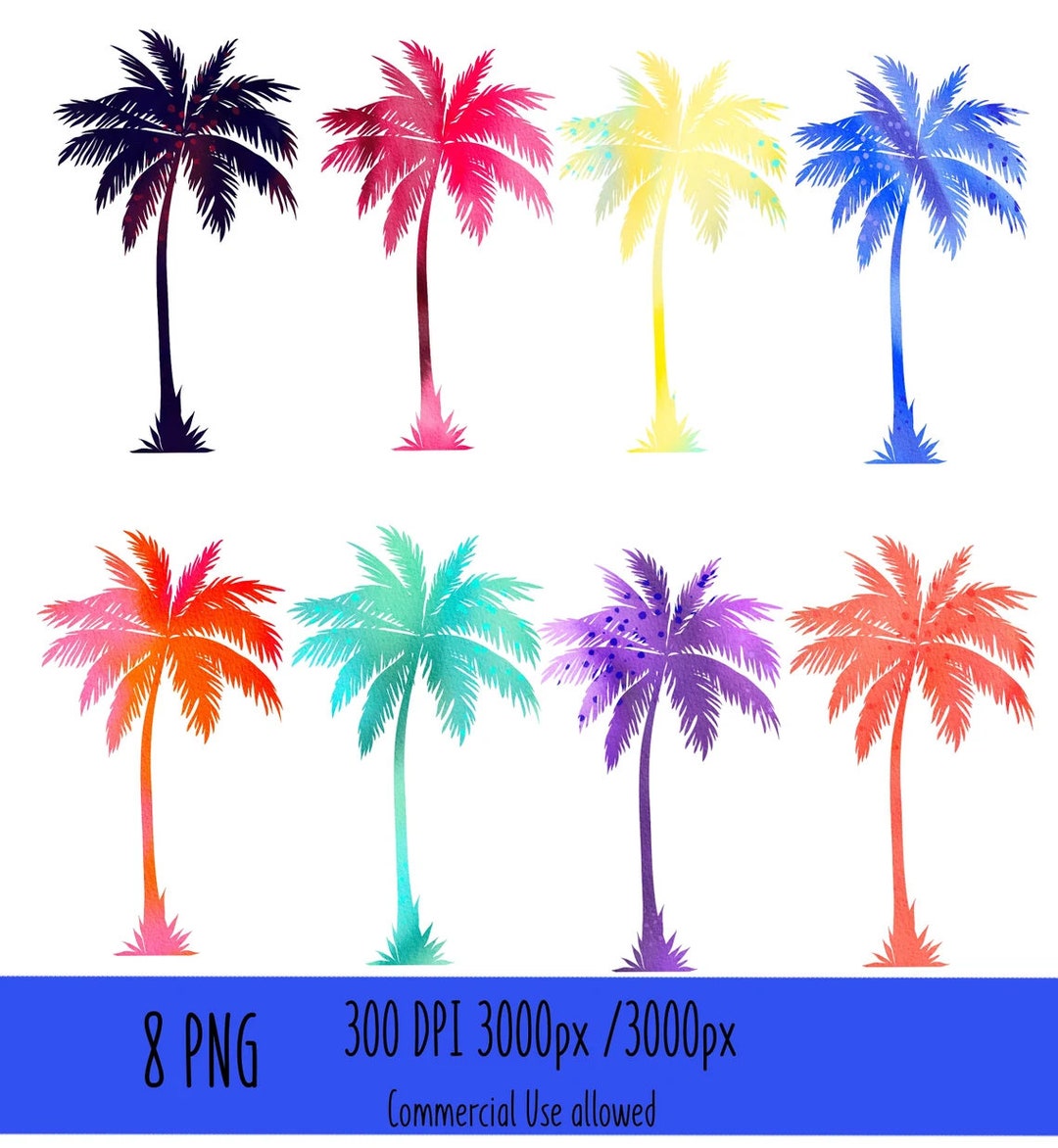 Watercolor Palm Trees Clipart, Trees Clip Art, Palms Clipart Set, Palm ...