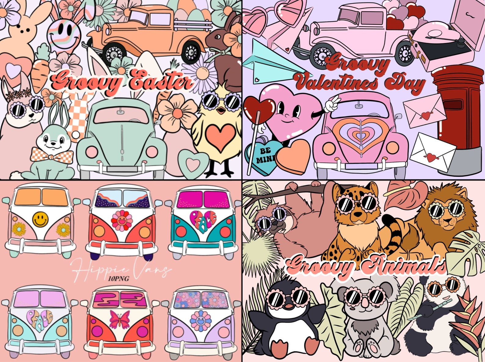 Hippie Clipart Bundle Groovy Clip Art Set Boho Clipart Png - Etsy