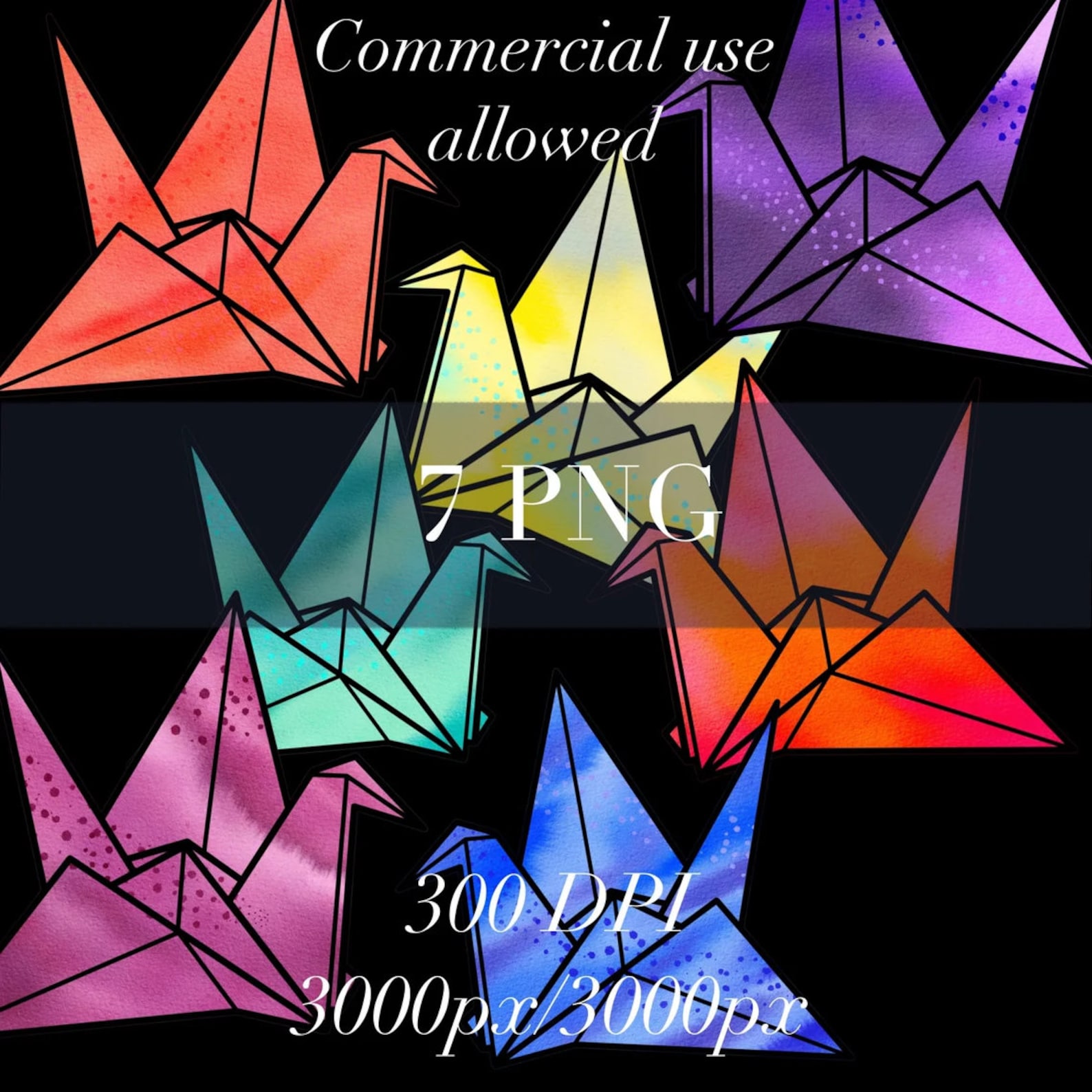 Origami Clipart, Commercial Use, Watercolor Origami, Clip Art Set, Png ...