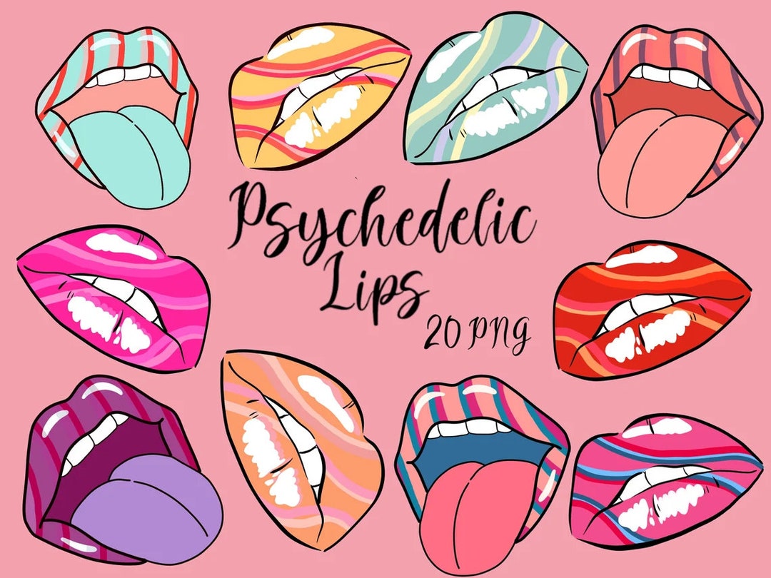 Lips Clipart Set, Psychedelic Lips Clip Art, Kissing Clipart, Rainbow ...