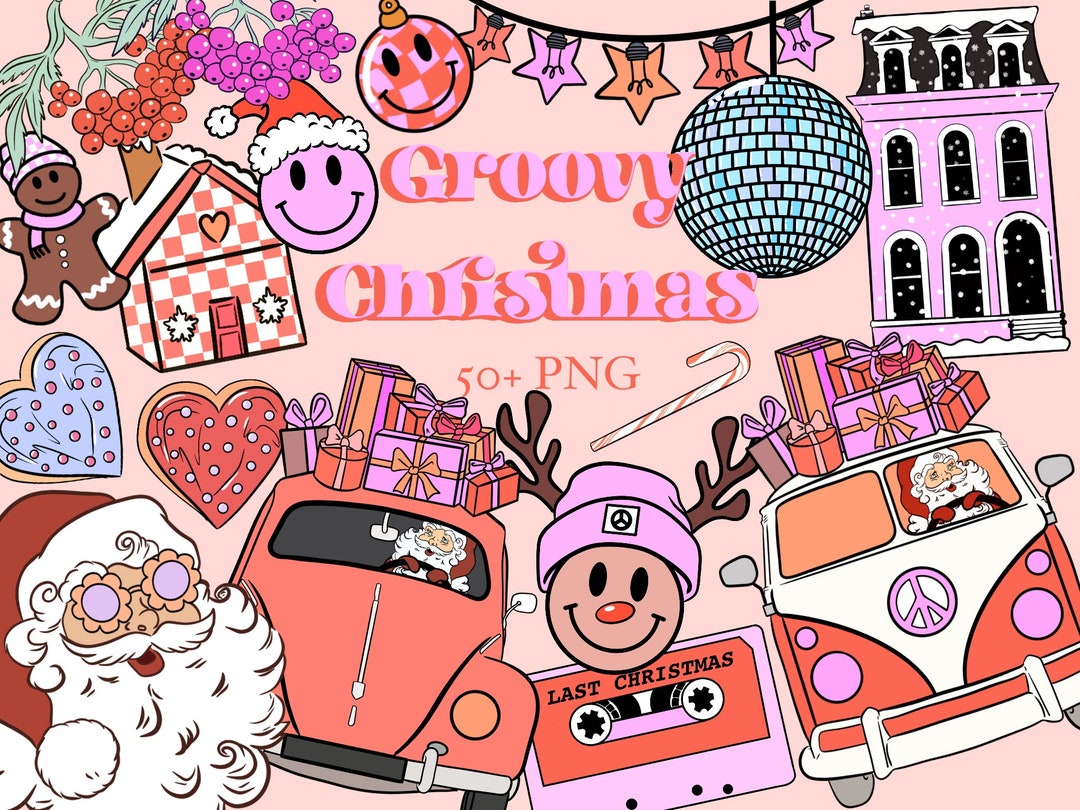 Hippie Christmas Clipart Groovy Christmas Clip Art Retro - Etsy