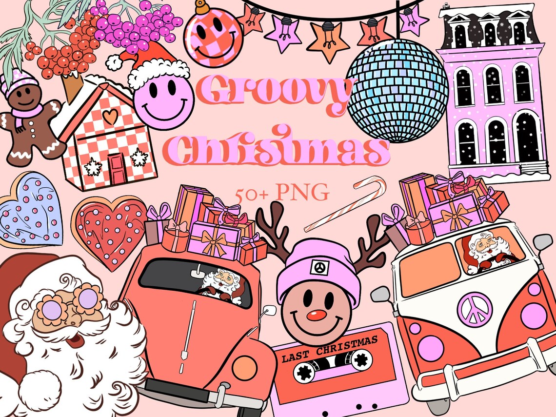 Hippie Christmas Clipart Groovy Christmas Clip Art Retro - Etsy