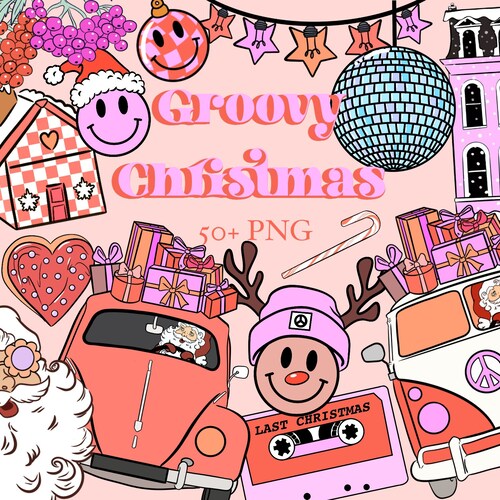 Hippie Christmas Clipart Groovy Christmas Clip Art Retro - Etsy