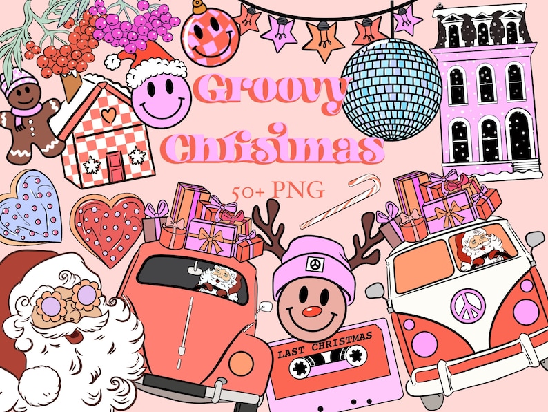 Hippie Christmas Clipart Groovy Christmas Clip Art Retro - Etsy