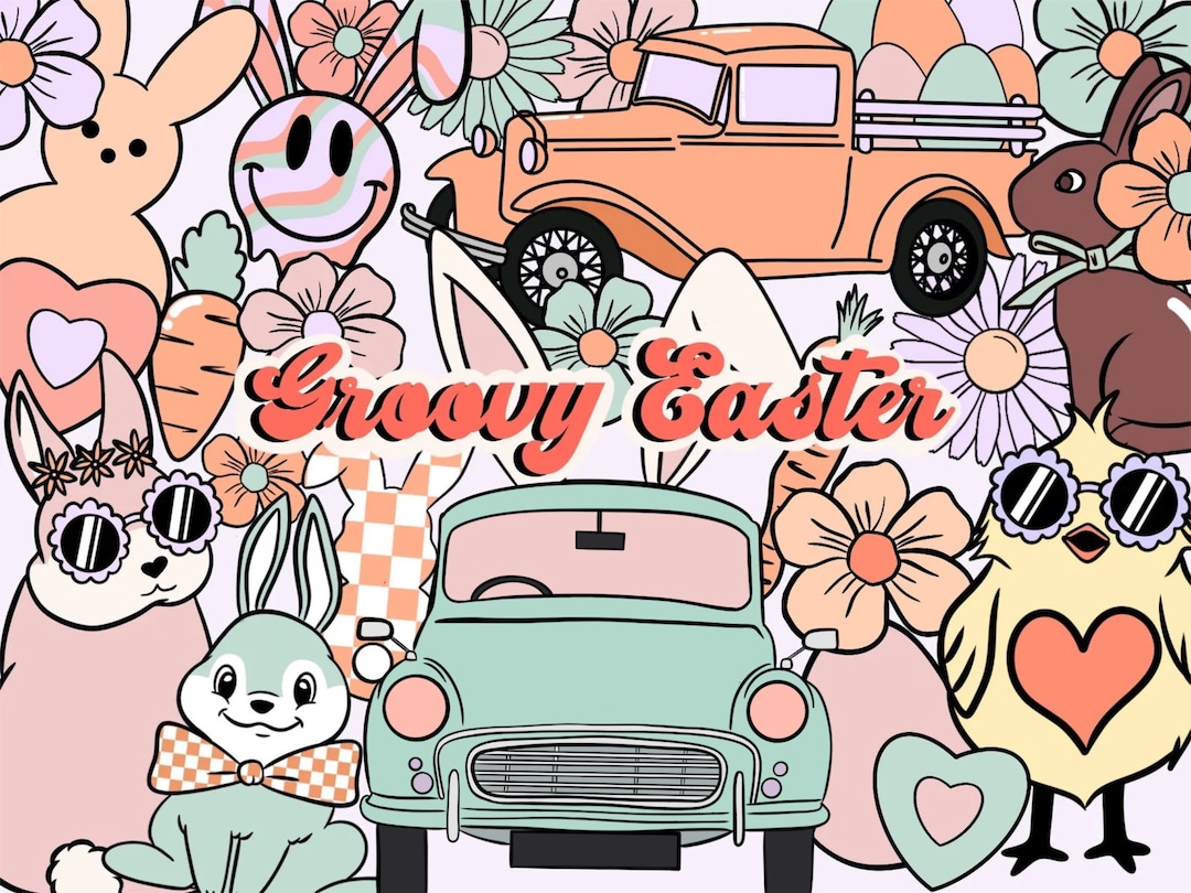 Groovy Easter Clipart Hippie Easter Clip Art Easter Bunny - Etsy