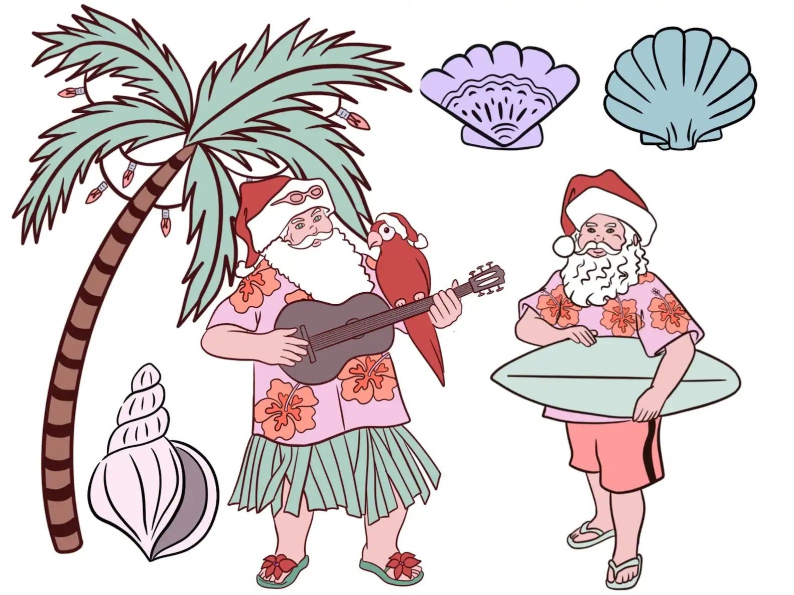 Tropical Christmas Clipart, Boho Christmas Clip Art, Hippie Christmas ...