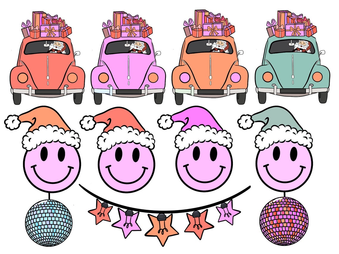 Hippie Christmas Clipart Groovy Christmas Clip Art Retro - Etsy