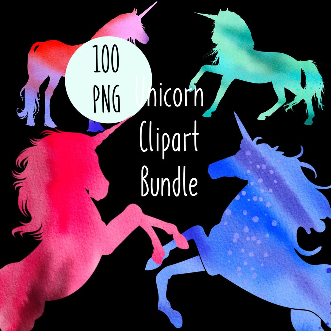 Unicorn Silhouette, Unicorn Clipart Set, Watercolor Unicorn Png ...