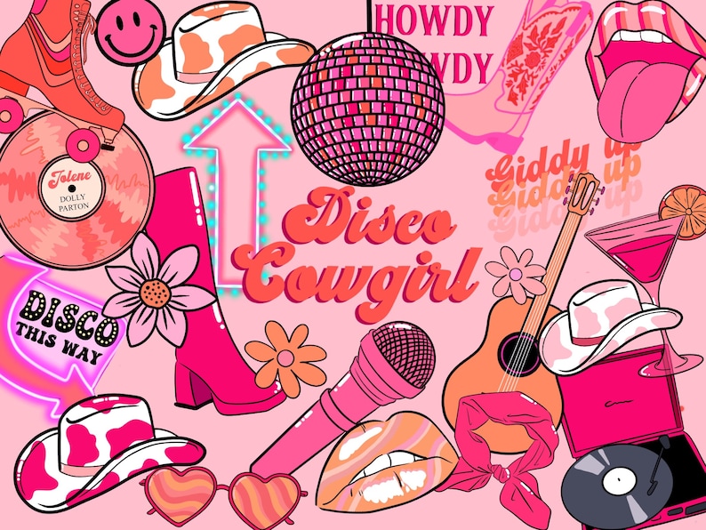 Disco Cowgirl Clipart Pink Cowgirl Clip Art Clipart Set - Etsy