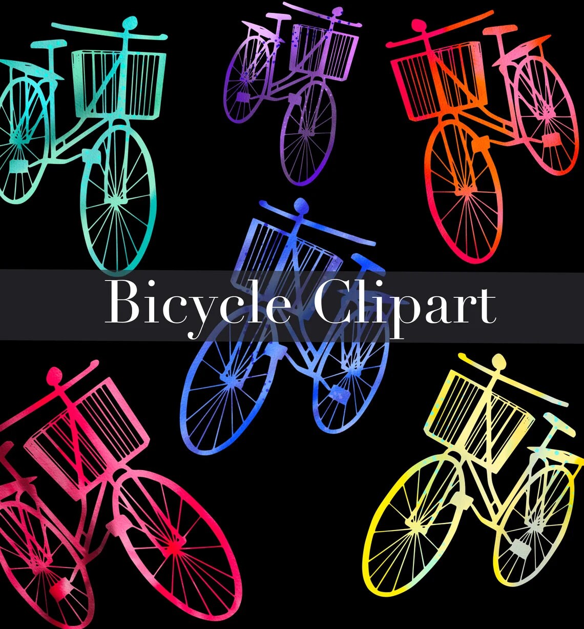 Bicycle Clipart Set, Watercolor Bike Clip Art, Bicycle Art Design ...
