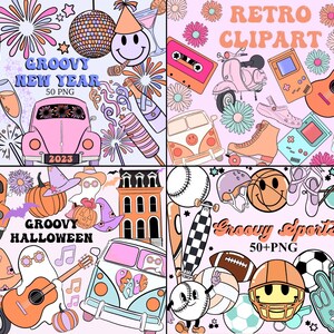 Hippie Clipart Bundle, Groovy Clip Art Set, Boho Clipart Png, Retro ...