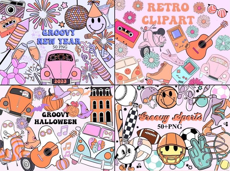 Hippie Clipart Bundle Groovy Clip Art Set Boho Clipart Png - Etsy