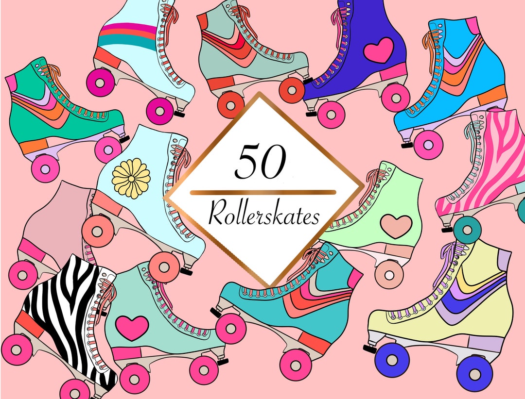 Rollerskates Clipart, Clip Art Set Skates, Retro Hippie Design, 70s ...