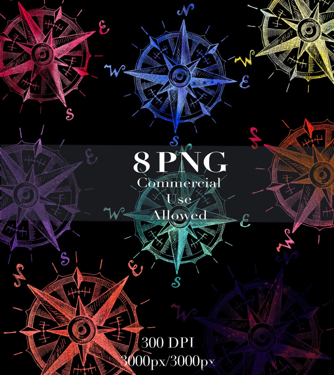Compass Clipart, Commercial Use,watercolor Compass. Clip Art Set, PNG ...