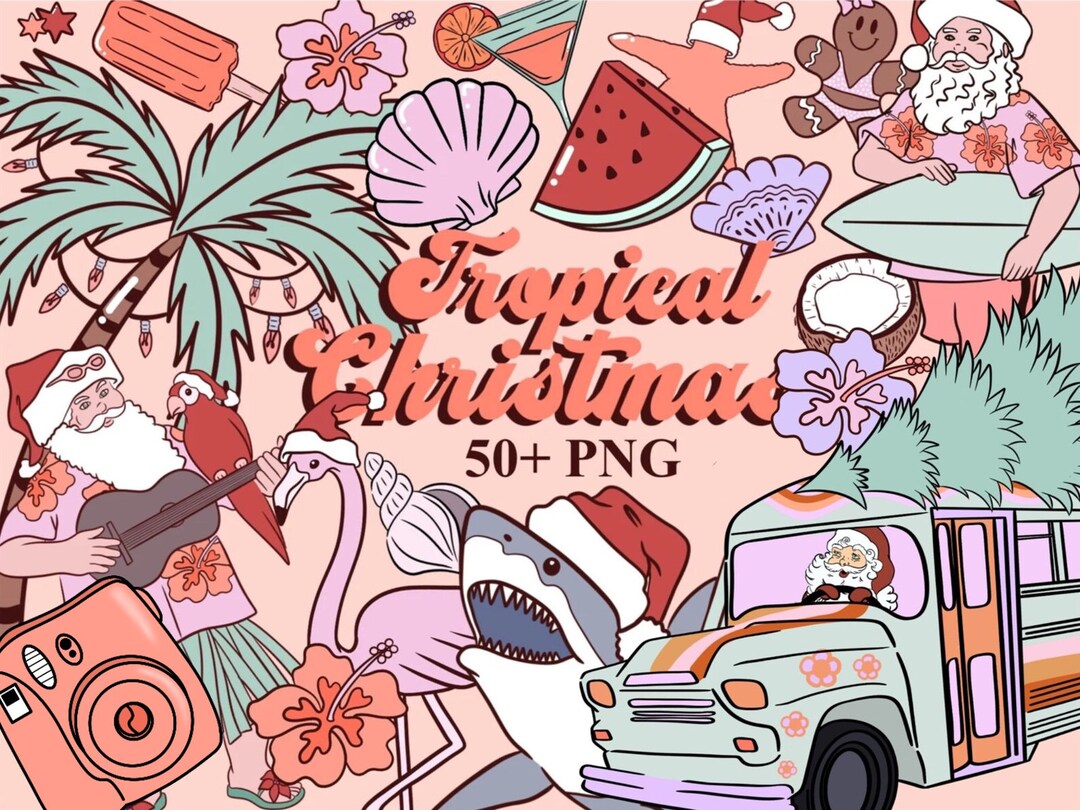 Tropical Christmas Clipart, Boho Christmas Clip Art, Hippie Christmas ...