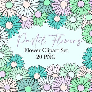Hippie Flowers Clipart, Flowers Clip Art Set, Pastel Flowers Design ...