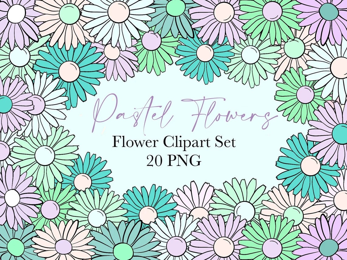 Hippie Flowers Clipart, Flowers Clip Art Set, Pastel Flowers Design ...