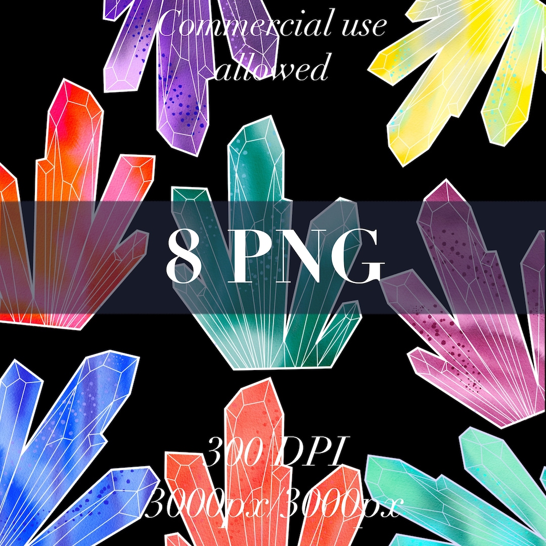 Watercolor Crystals, Gemstones Clipart, Gems Clip Art Png, Rainbow ...