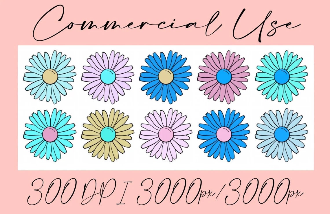 Flower Clipart Set, Hippie Flowers Clip Art, Spring Flowers Clipart ...