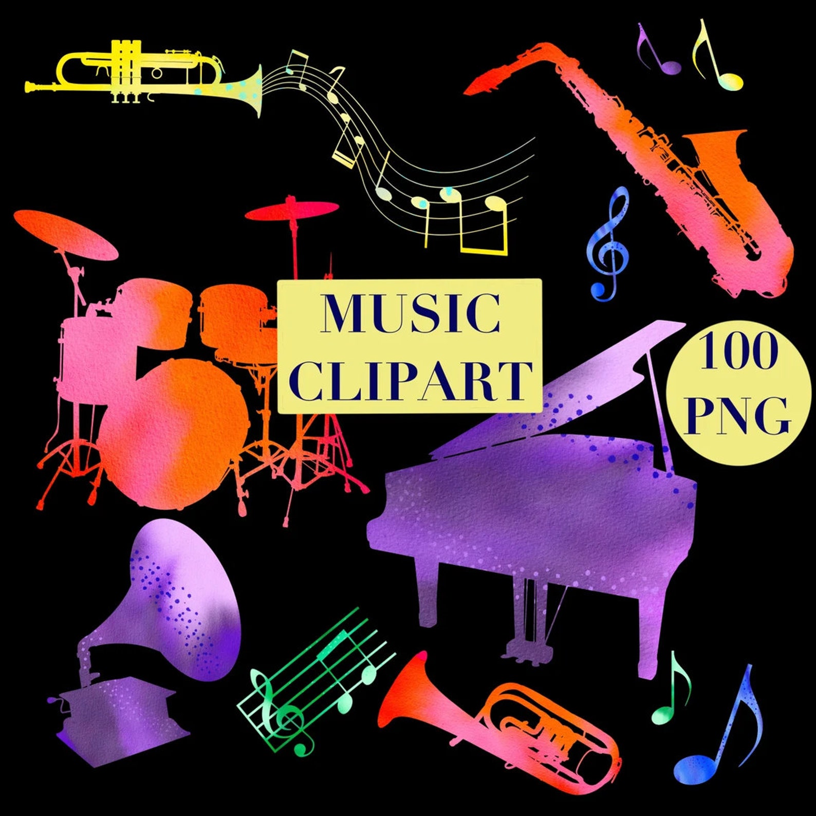 Watercolor Music Clipart Commercial Use Clip Art Music Notes - Etsy