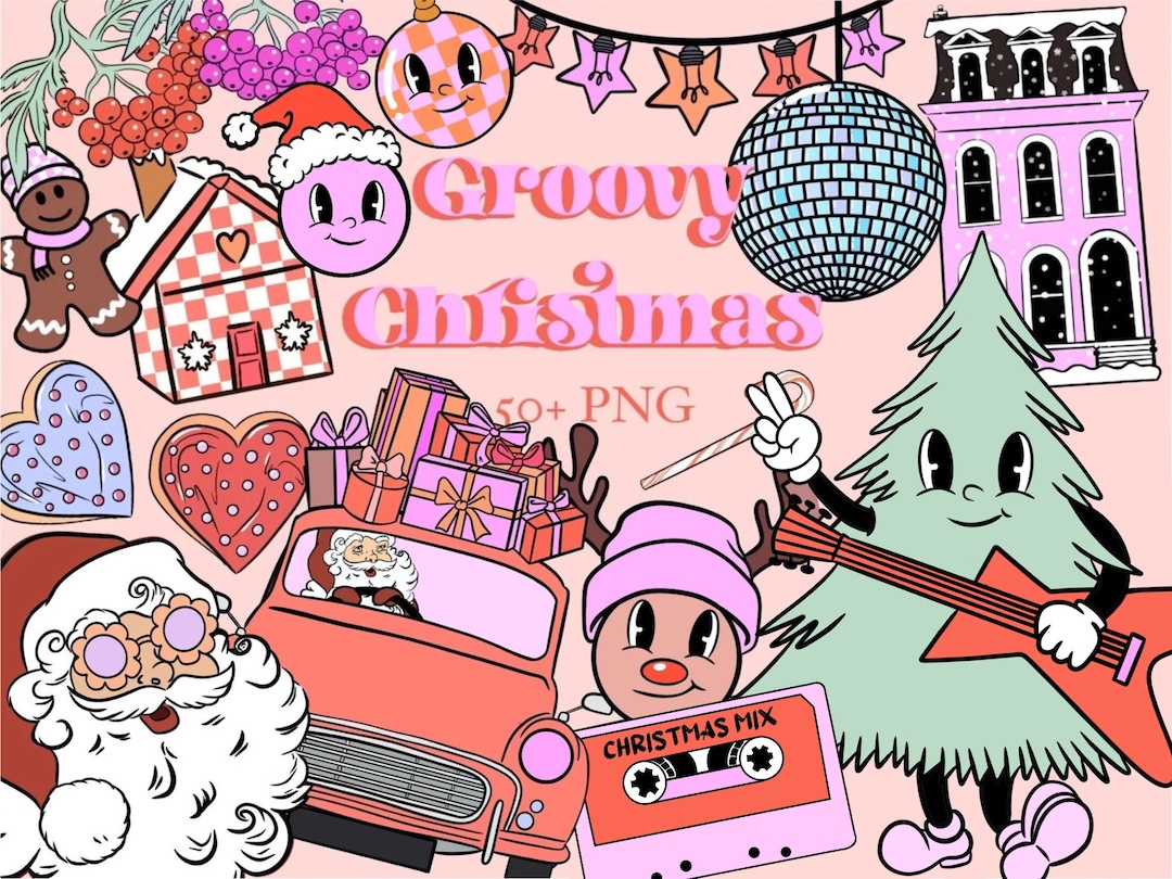 Hippie Christmas Clipart, Groovy Christmas Clip Art, Retro Christmas ...