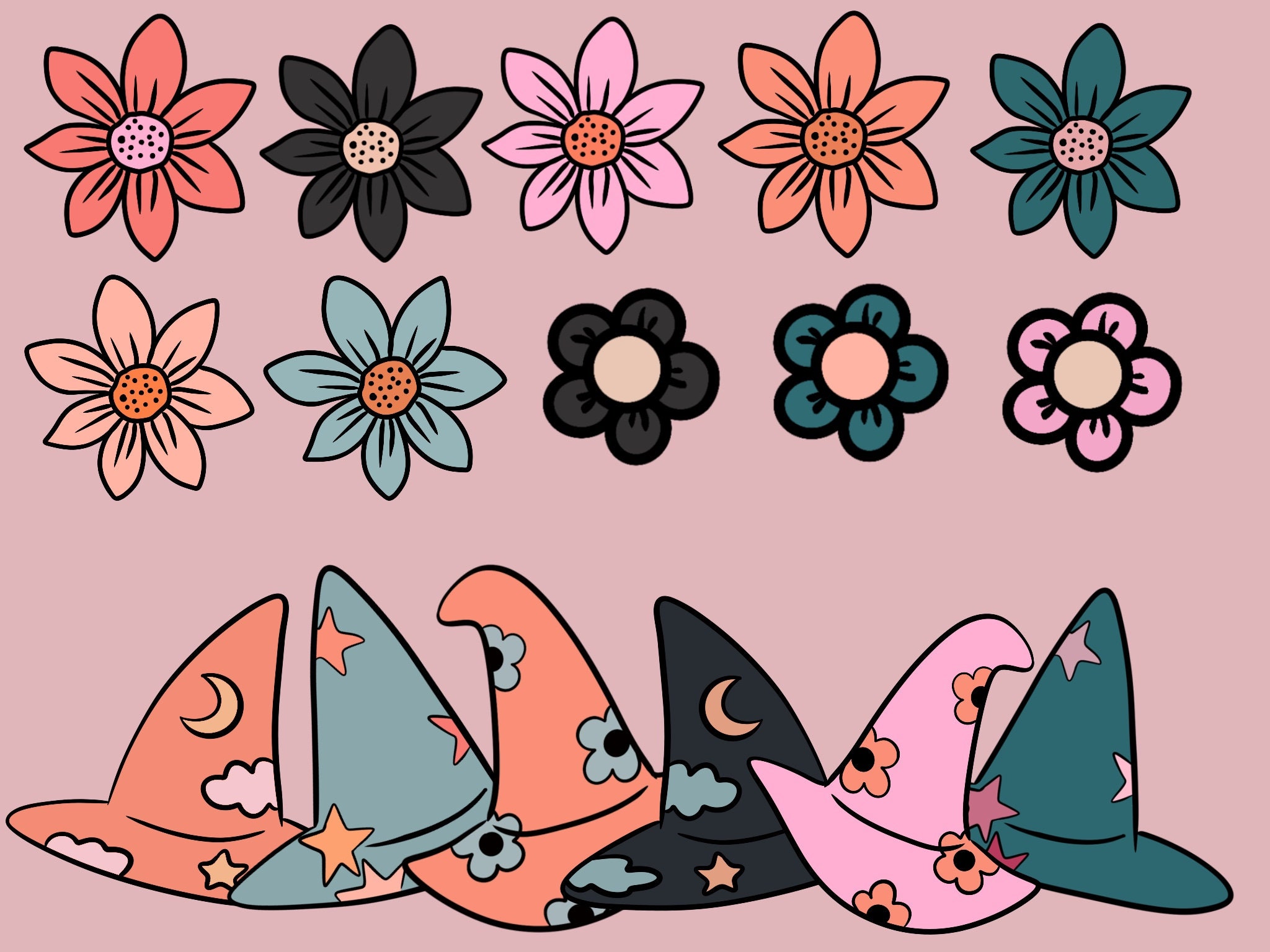 Hippie Halloween Clipart, Groovy Halloween Clip Art, Retro Clipart Set ...