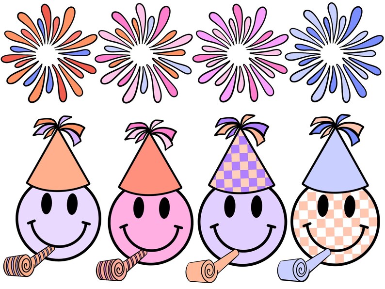 Hippie New Year Clipart Groovy New Year Clip Art Retro New - Etsy