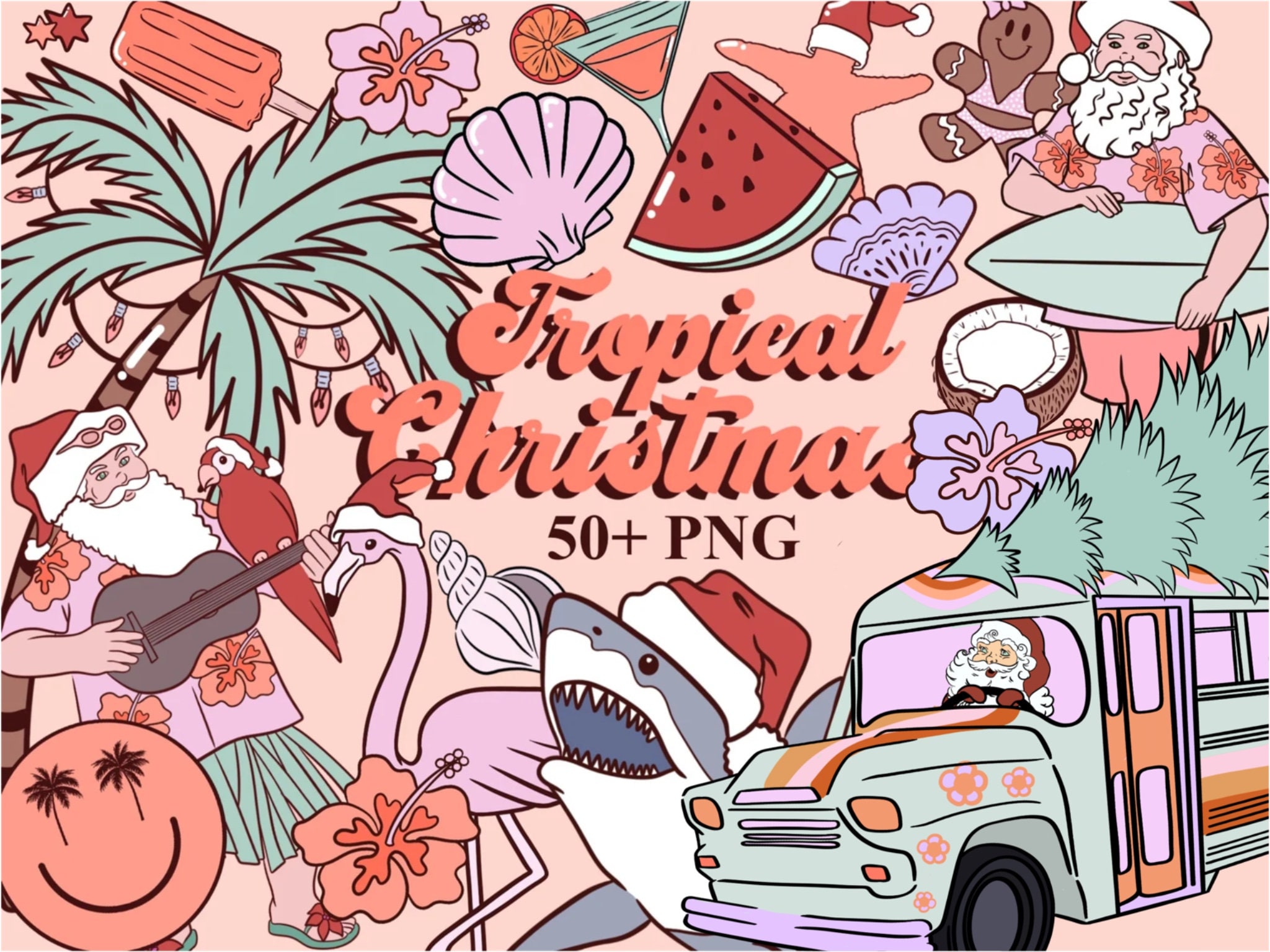 Tropical Christmas Clipart Boho Christmas Clip Art Hippie - Etsy