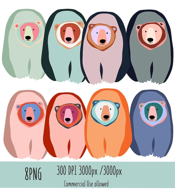 Polar Bear Clipart Bear Clip Art Set Colorful Polar Bear - Etsy