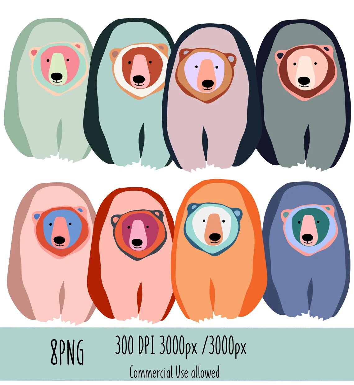 Polar Bear Clipart, Bear Clip Art Set, Colorful Polar Bear Design ...