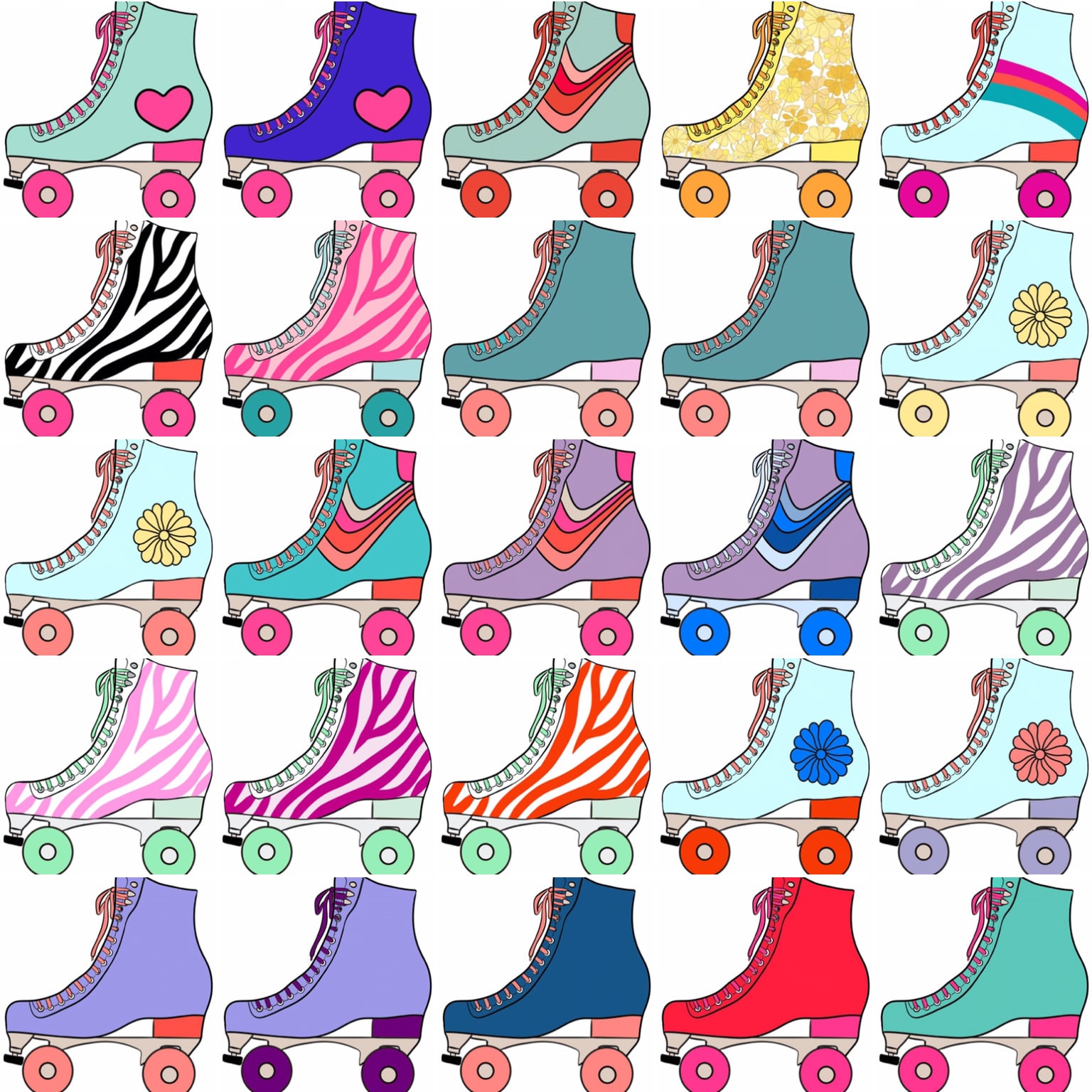 Rollerskates Clipart, Clip Art Set Skates, Retro Hippie Design, 70s ...