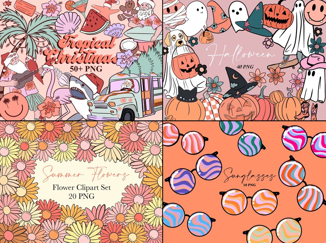 Hippie Clipart Bundle Groovy Clip Art Set Boho Clipart Png - Etsy