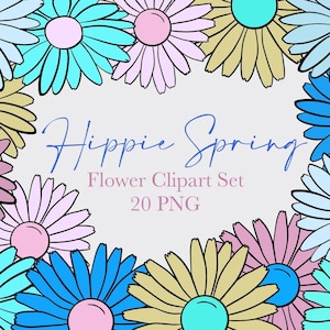 Flower Clipart Set, Hippie Flowers Clip Art, Spring Flowers Clipart ...