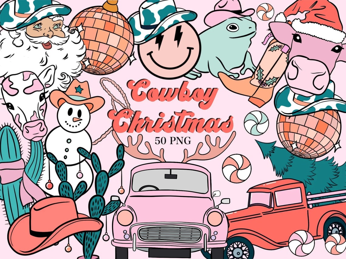 Cowboy Christmas Clipart Boho Christmas Clip Art Hippie - Etsy